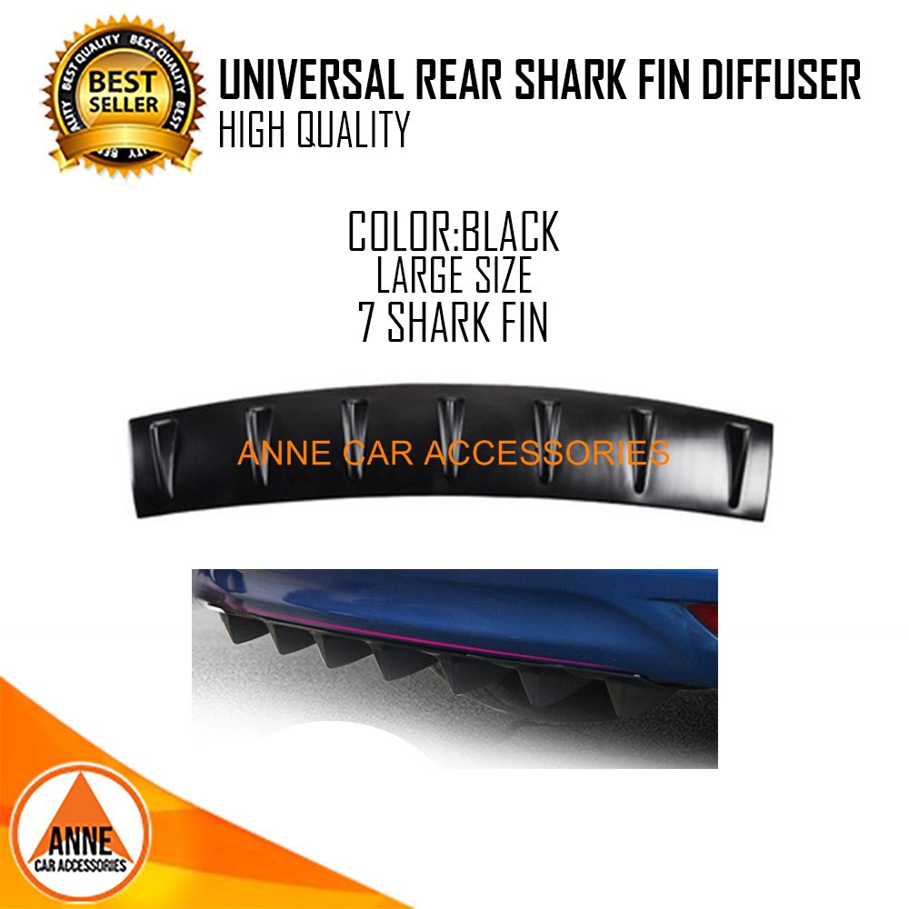 7 Fin 5 Fin Universal Shark Fin Rear Bumper Lip Diffuser Black LARGE ...