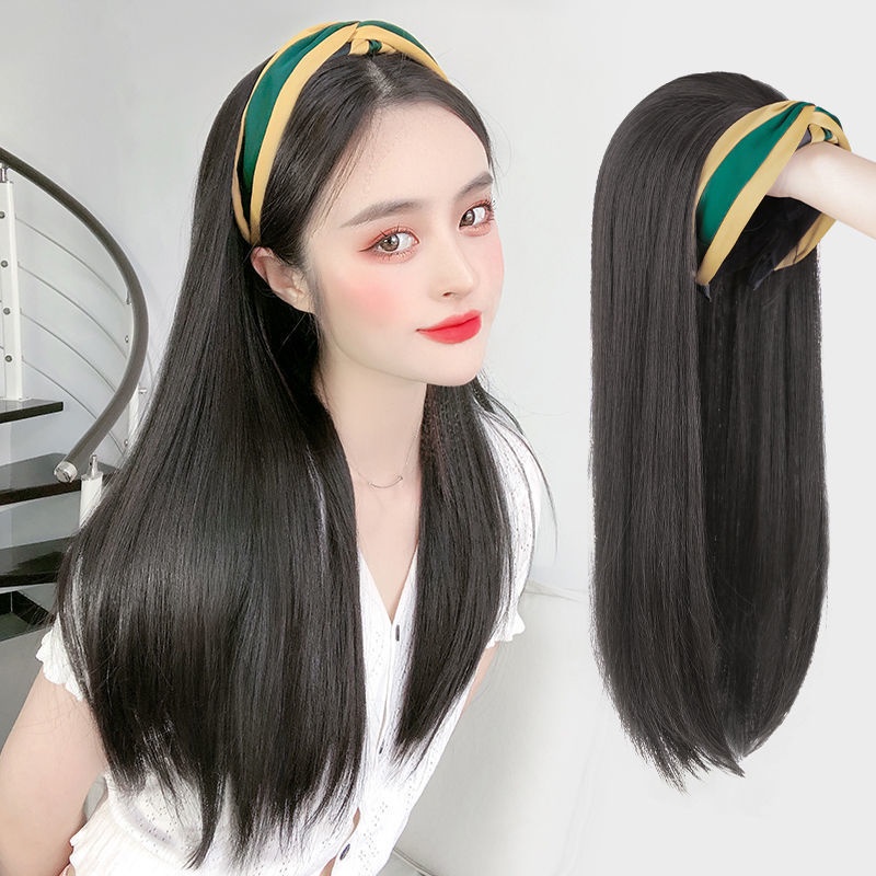 SUNNI [High-quality]Women's Wig Long Hair with Headband Lazy Hair Hoop ...