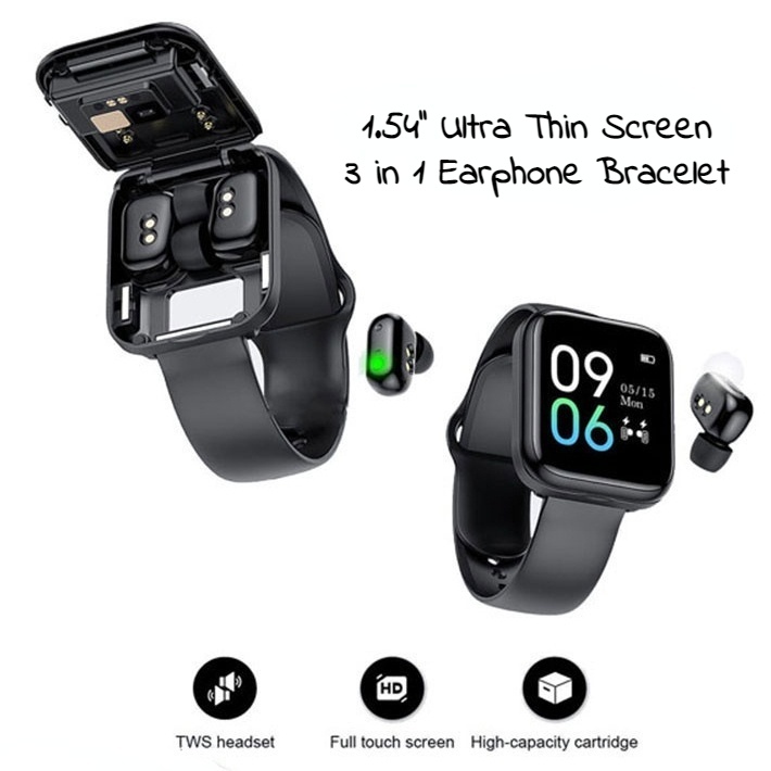 GeeLee X5 Smart Watch TWS Bluetooth Wireless Earphone 2 in 1 SmartWatch ...