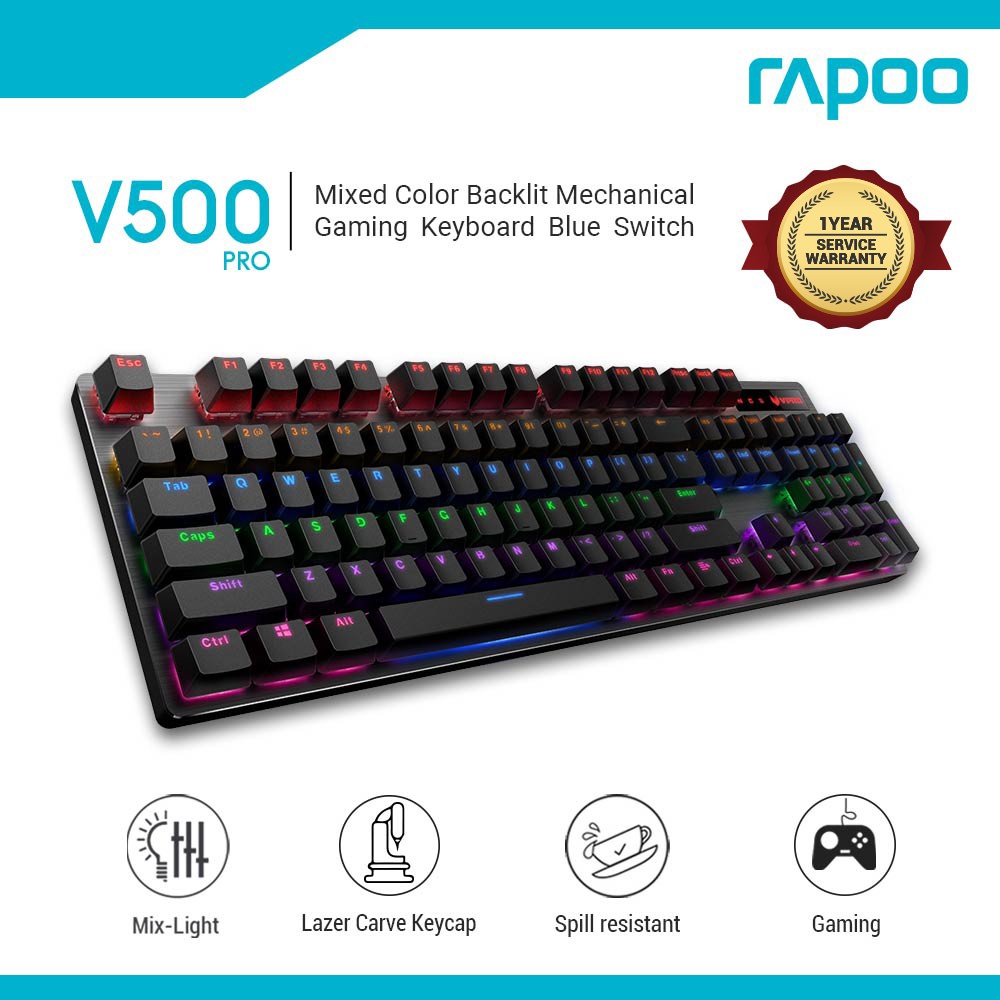 Rapoo V500PRO Backlit Mechanical Gaming Wired Keyboard RGB LED (Blue Switch) | Shopee Philippines