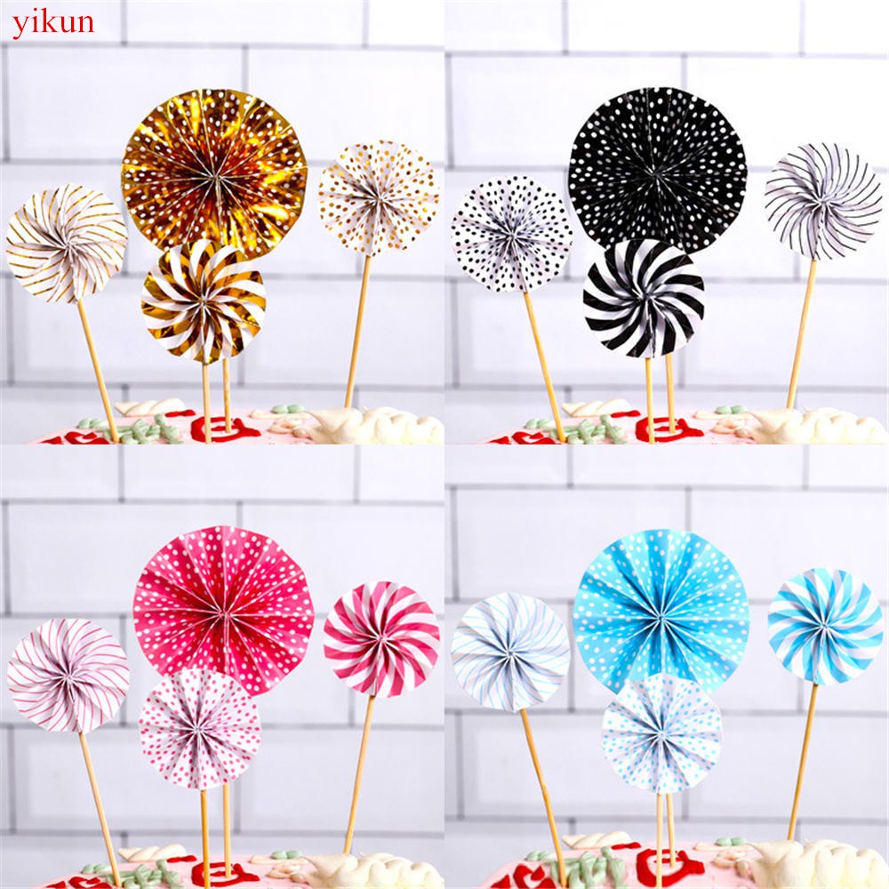 4Pcs/lot Mini Paper Fan Cake Topper Cupcake Toppers Kids Birthday Party ...