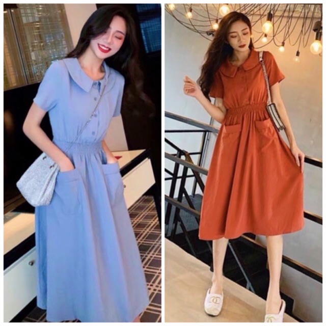 2-color lotus collar dress with elastic waist (with real pictures ...