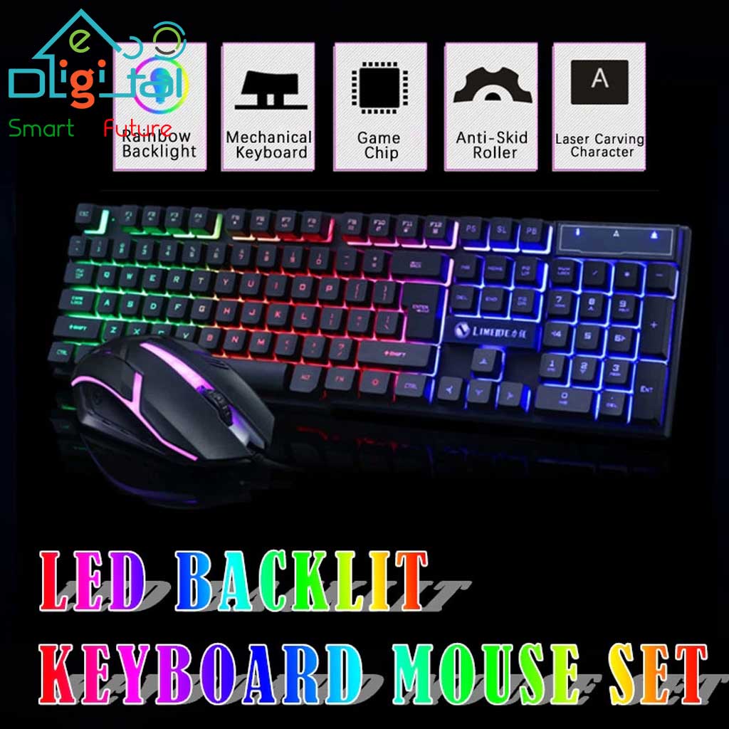 Gaming Keyboard and Mouse Combos Rainbow Backlight Lightweight USB ...