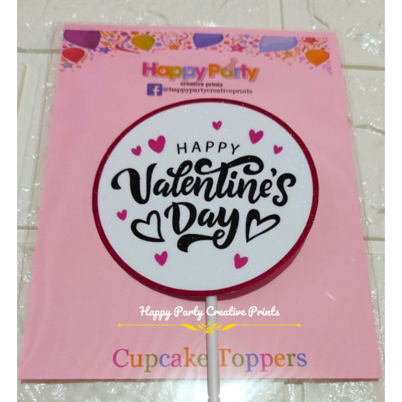 Happy Valentine's Day Cake Topper 3" Round with Glitter Laminate ...