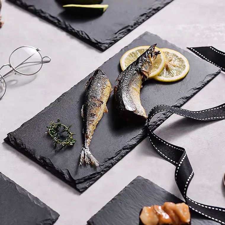 Steak Sushi Plate Black Stone Slate Plate Barbecue Natural Trace ...