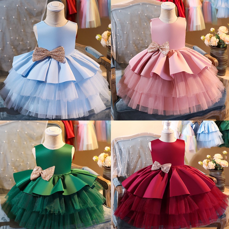 1-5Yrs Baby Girls Baptism Dresses Big Bow Gowns Children's Day Birthday ...