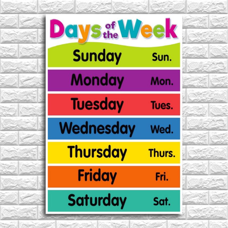 Laminated Days of the Week Chart | A4 Size | Laminated Educational Wall ...