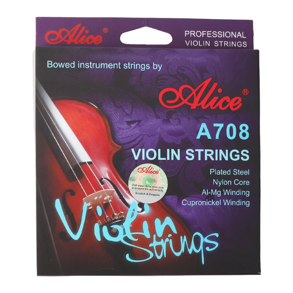 Alice High-End A708 Violin Strings A FULL Set Stainless Steel Nylon Core Silver Aluminum Alloy ...