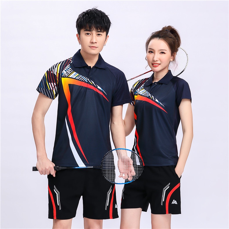 Badminton clothing summer sports couple lapel table tennis shirt men ...