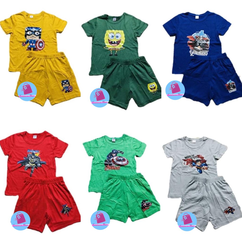 Sale !Assorted Terno Character Sticker T-shirt and short Plain Kids ...