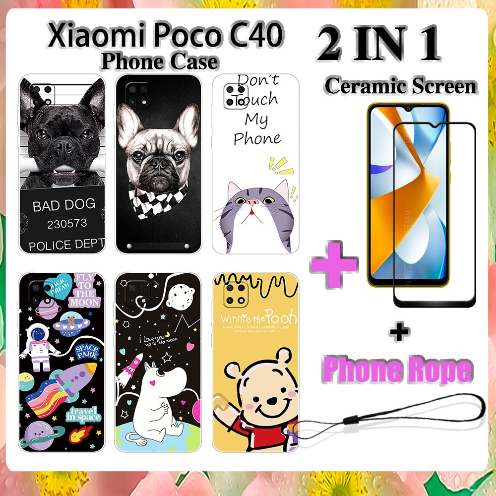2 IN 1 Xiaomi Poco C40 Phone Case with Tempered Glass Ceramic Protector ...