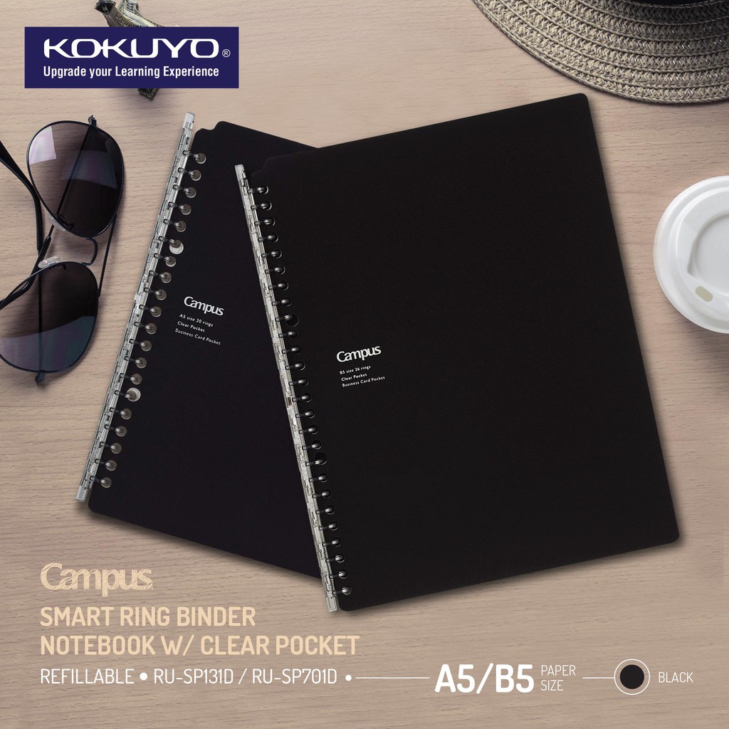Kokuyo Campus Smart Ring Binder Notebook with Clear Pocket A5/B5 ...
