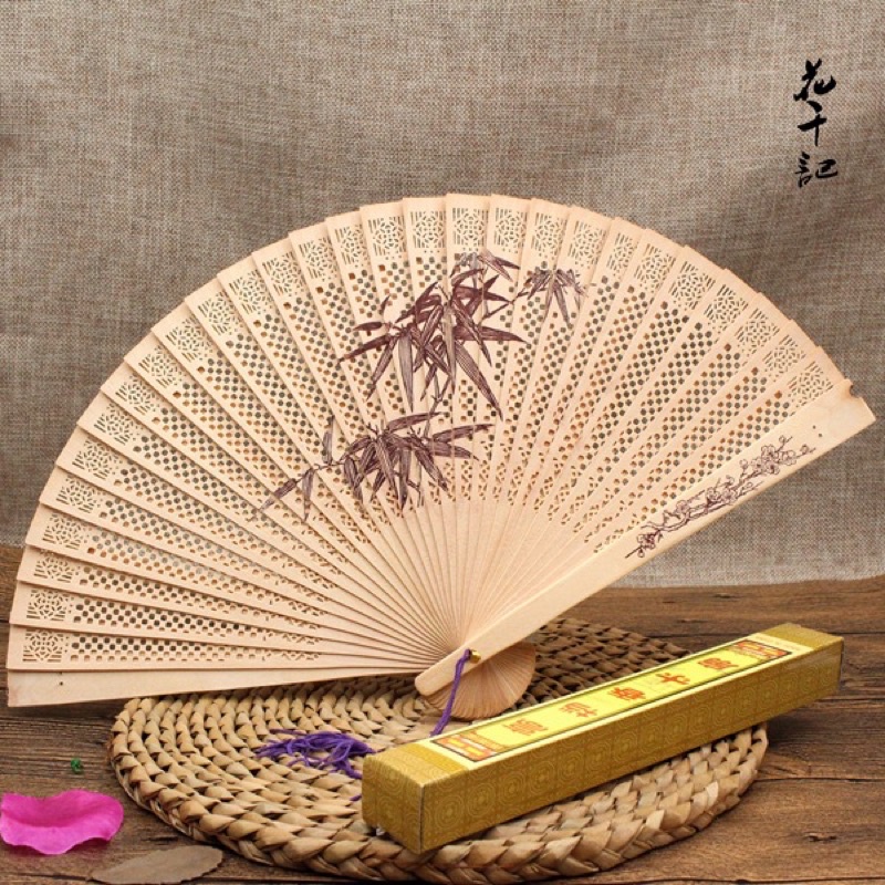 Wooden Chinese Style Scented Folding Fan With Box 9 inch | Shopee ...