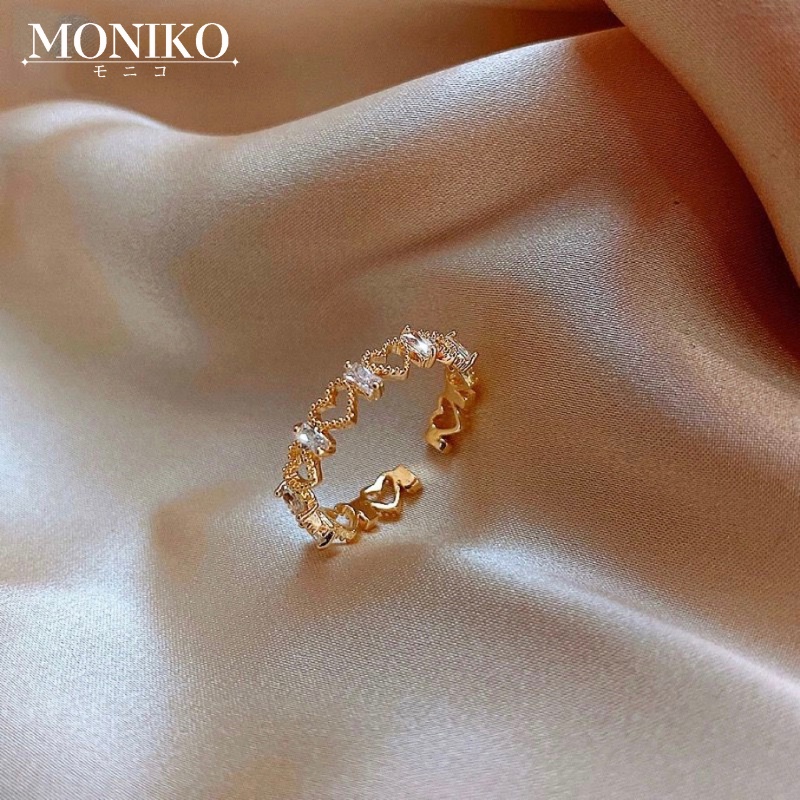 MONIKO 18K-Gold plated heart Ring with diamond Light luxury ring ...