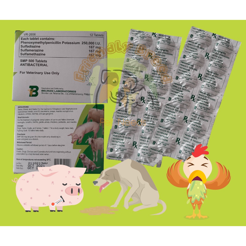 SMP 500 SMP 250 antibacterial for dogs swine goats calves cocks ...