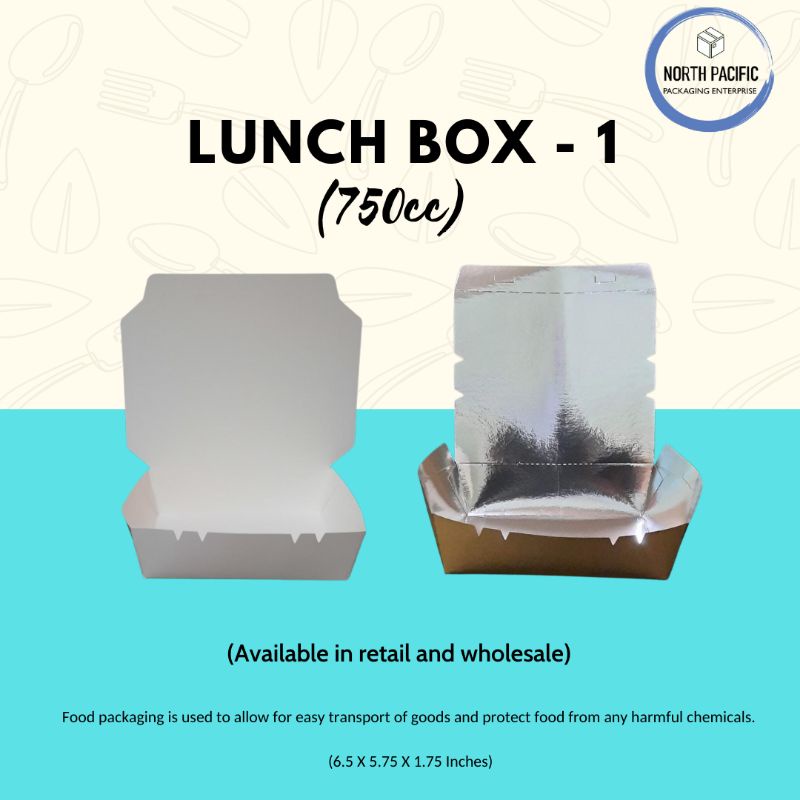 Paper Meal Box - LB1 750CC (Laminated White/ Brown-Silver) 25PCS ...