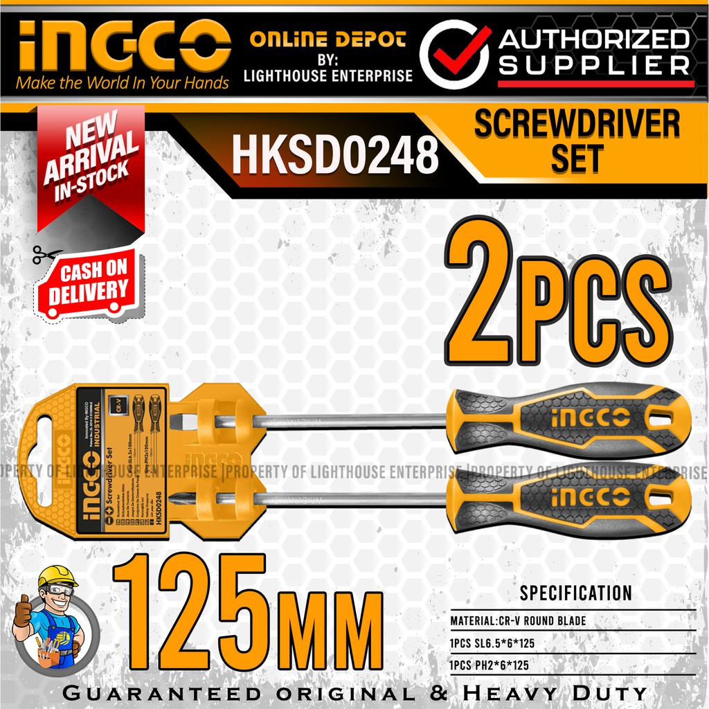 INGCO 2pcs 125mm Cr-V Screwdriver Set (HKSD0248) *LIGHTHOUSE ENTERPRISE ...