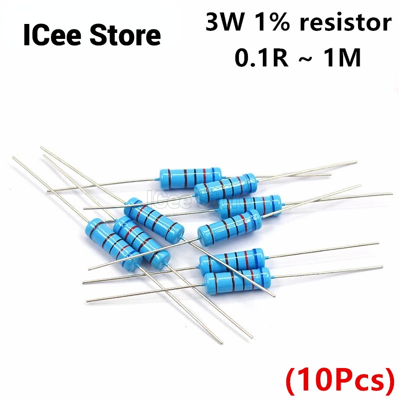 10Pcs 3W Metal Film Resistors 1% 10R 1K 10K 100K 1M 4.7K 5.1K | Shopee ...