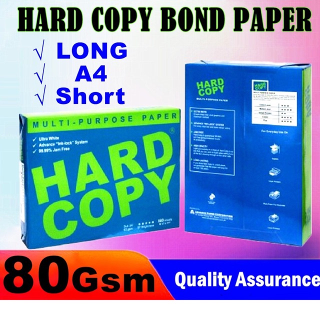 Hard Copy Bond Paper Short / A4 / Long 80GSM 500 Sheets Sub.24 | Shopee ...