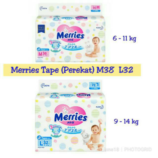 Merries Premium Adhesive Tape M 38 M38 L 32 L32 Adhesive Diaper Taped ...
