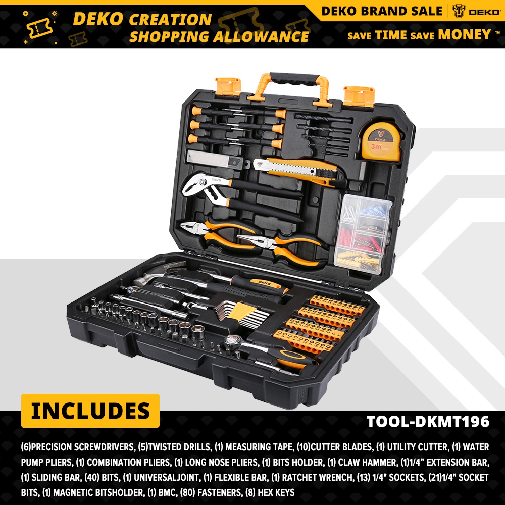 Deko Dkmt196 Repair Blow-Molding Box Hand Tool Set (196 Pcs) | Shopee ...