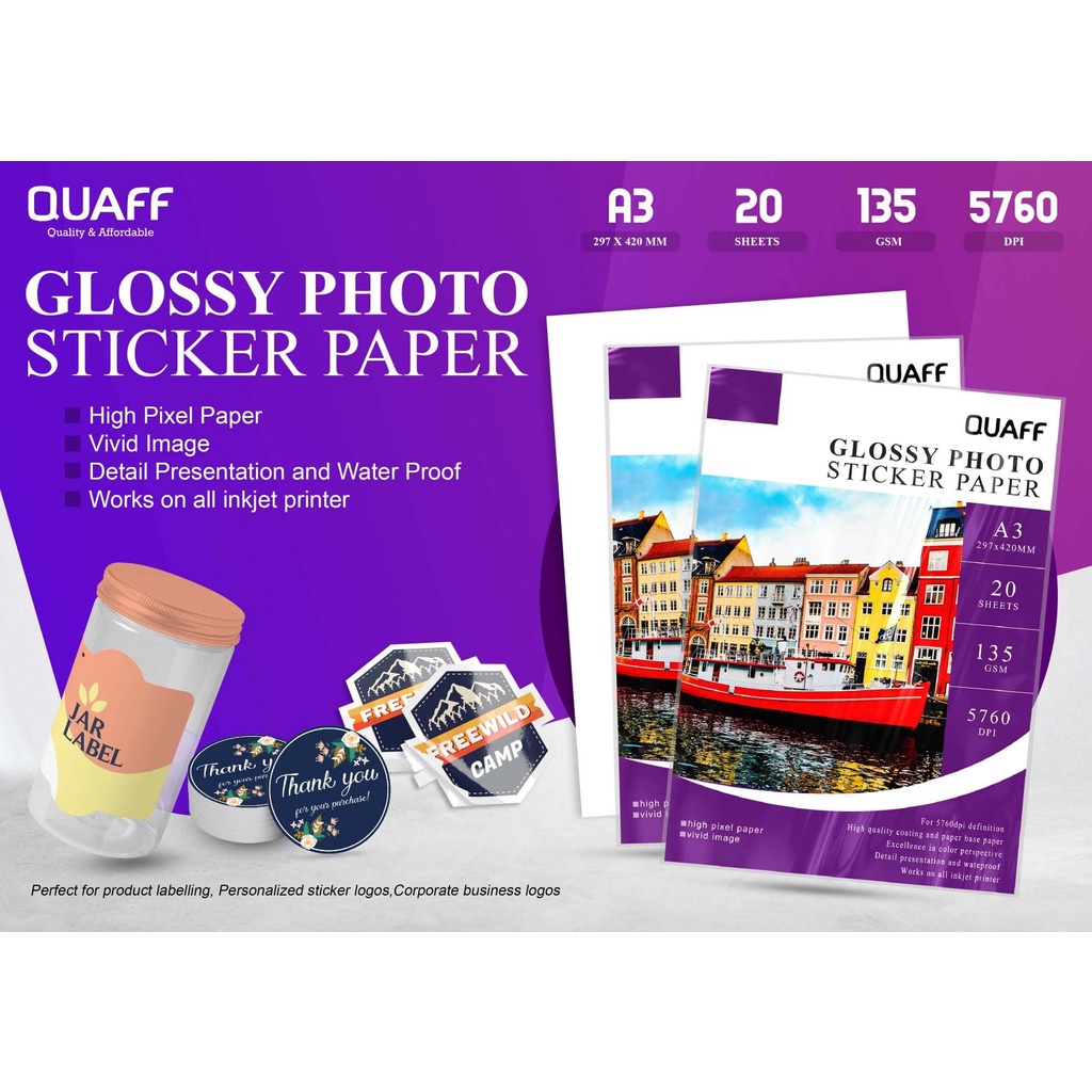 QUAFF 135gsm Photo Sticker , Glossy Photo Sticker Paper for Inkjet ...