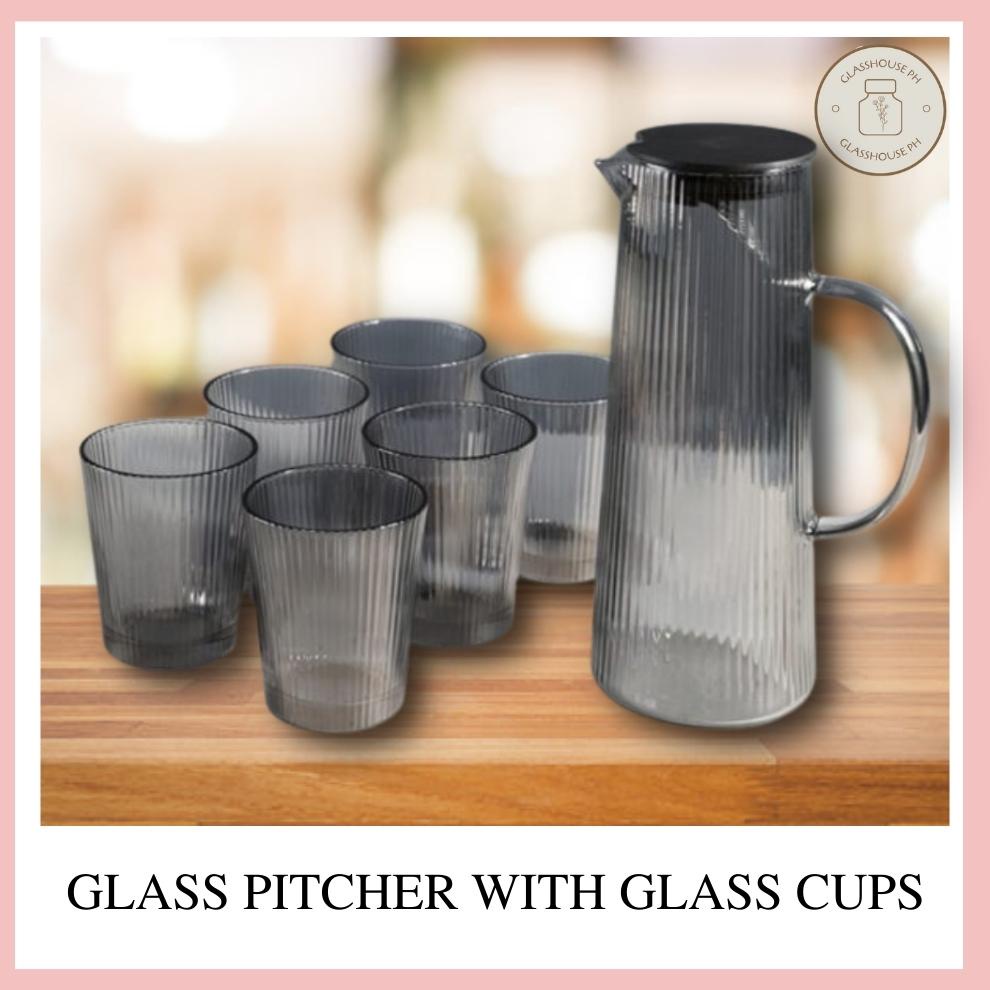 [ON HAND] NORDIC GLASS PITCHER WITH GLASS SET / 1300ML GLASS PITCHER ...