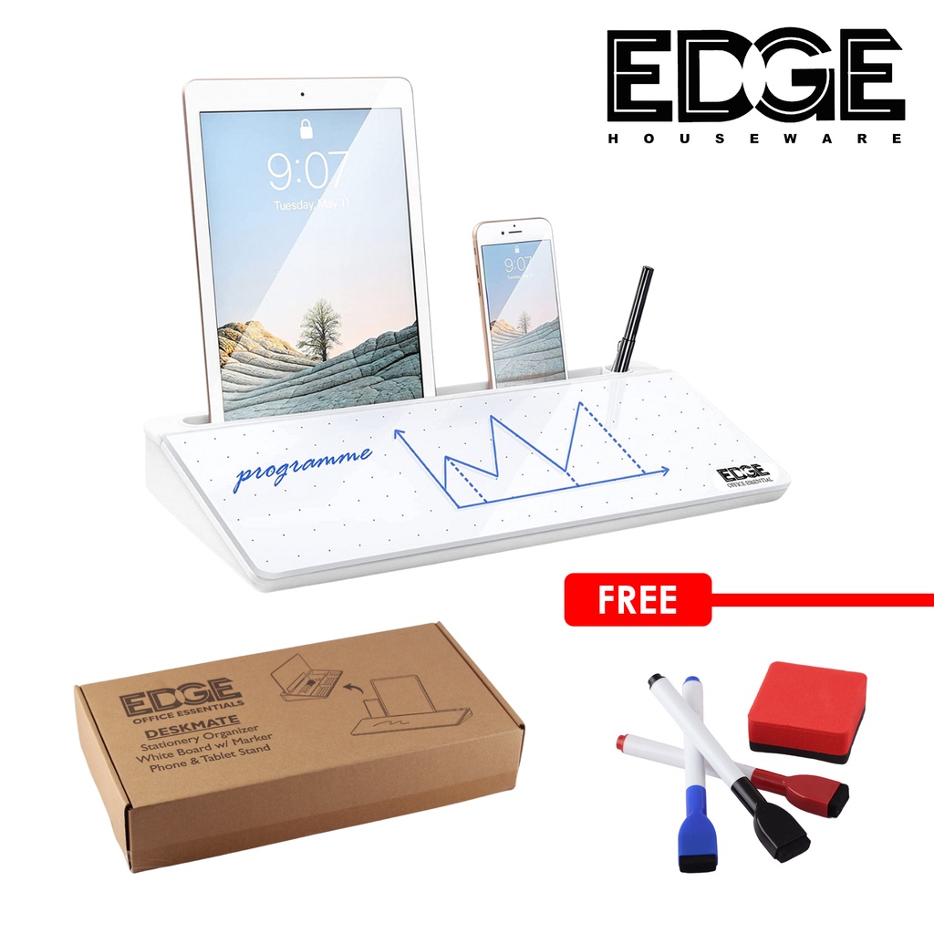 Edge Office Essentials Glass Whiteboard Pad Desktop Dry Erase Desk ...