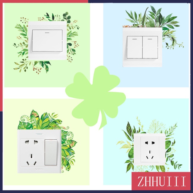 JT Green Leaf Art Wall Sticker Creative Switch Socket Beautification ...