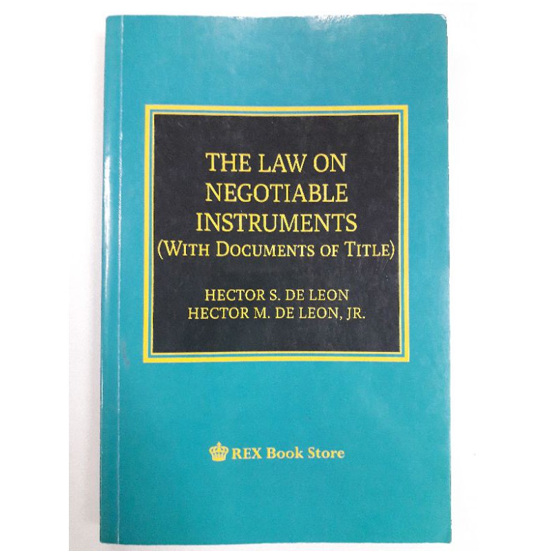The Law on Negotiable Instruments Book by Hector De Leon | Shopee ...