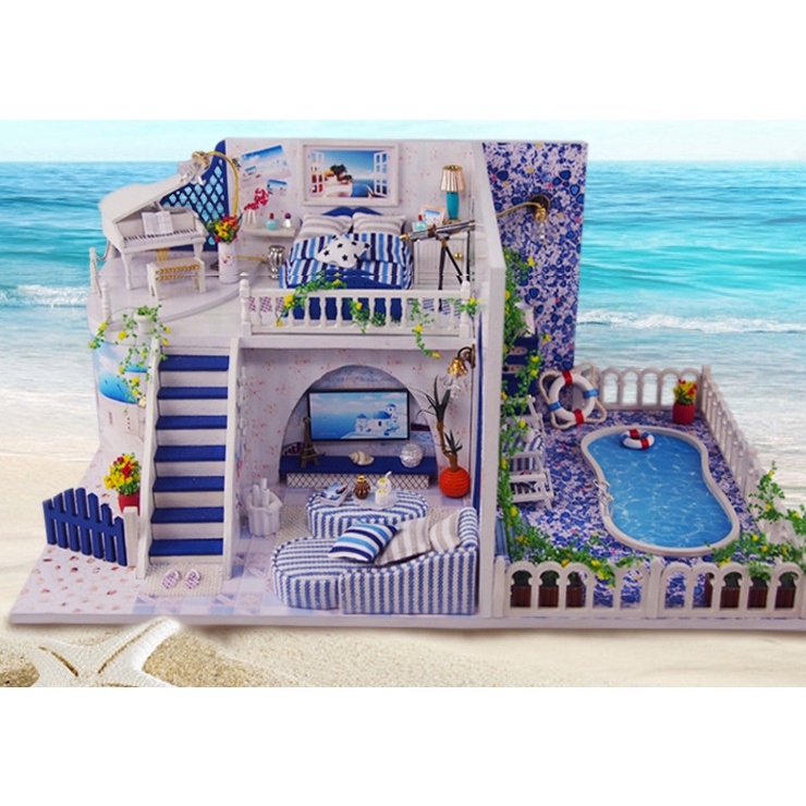 Santorini Instant House Model Seaside Miniature Dollhouse DIY With ...