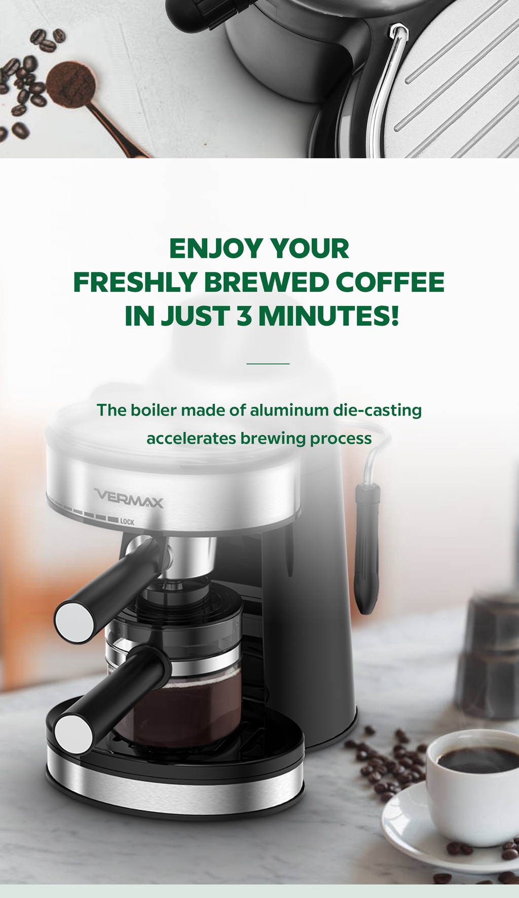 Vermax Espresso machine 3.5bar pressure espresso coffee maker milk ...
