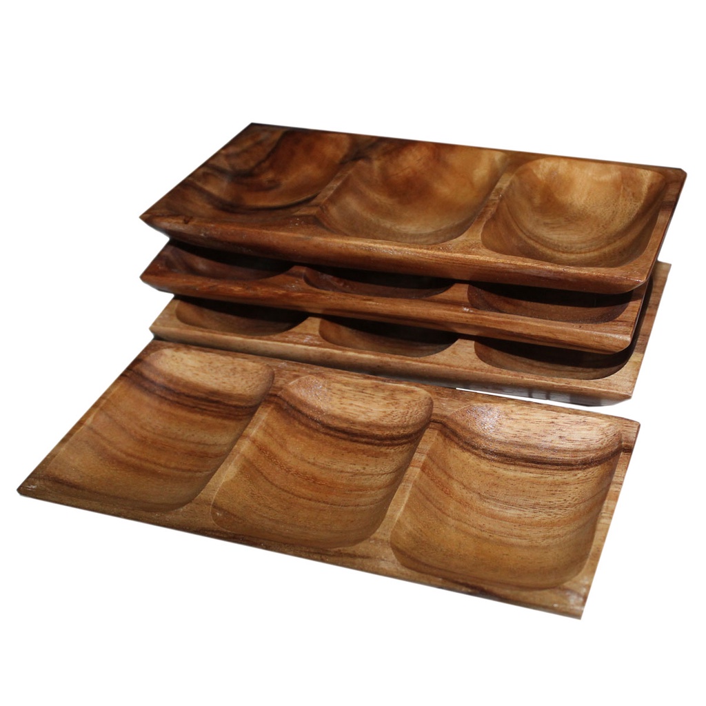 4pcs Rectangular Wooden Plate / Tray with 3 Compartment 1x4x9 inches ...