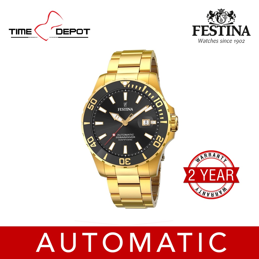 Festina F20533/2 Automatic Gold Stainless Steel Strap Watch For Men ...