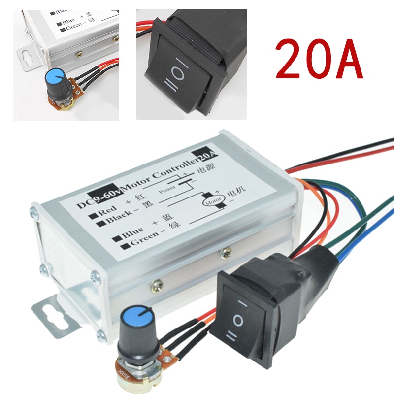 New 9-60V 12V 24V 36V 20A PWM DC Motor Speed Controller CW CCW ...