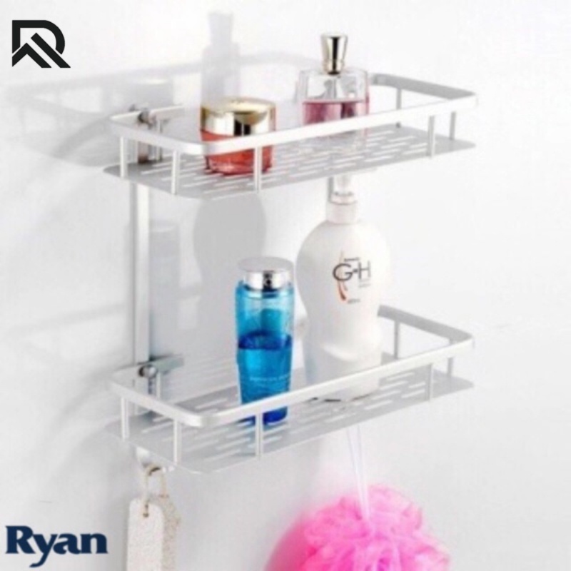 2 Layer Bathroom Rack shelf Storage Organizer Holder Shelf With Hook ...