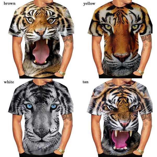 Men tiger 3d Short Sleeve Clothes Creative Animal Digital O-neck Tiger ...