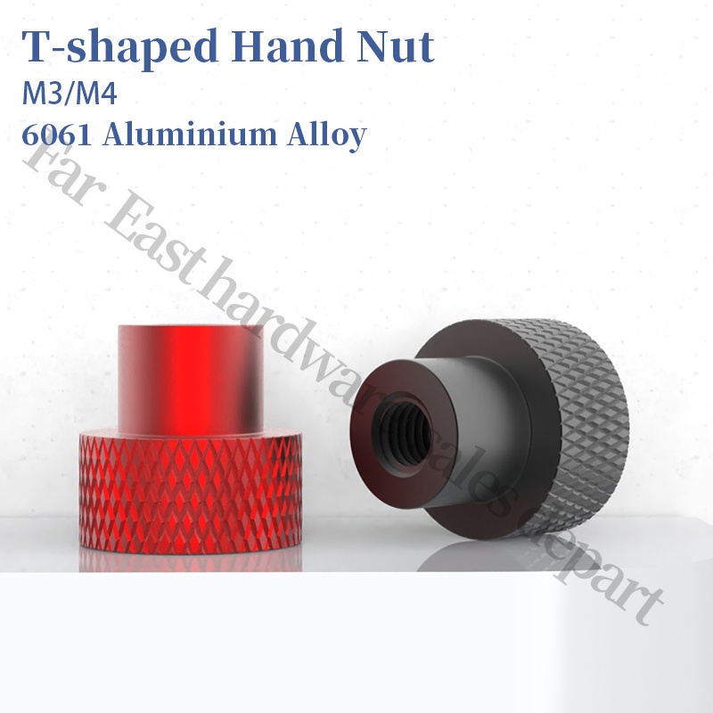6061 Aluminum Alloy Nut [M3M4] T-Shaped Hand Screw Nut Through Hole Aircraft Frame Nut Knurled ...