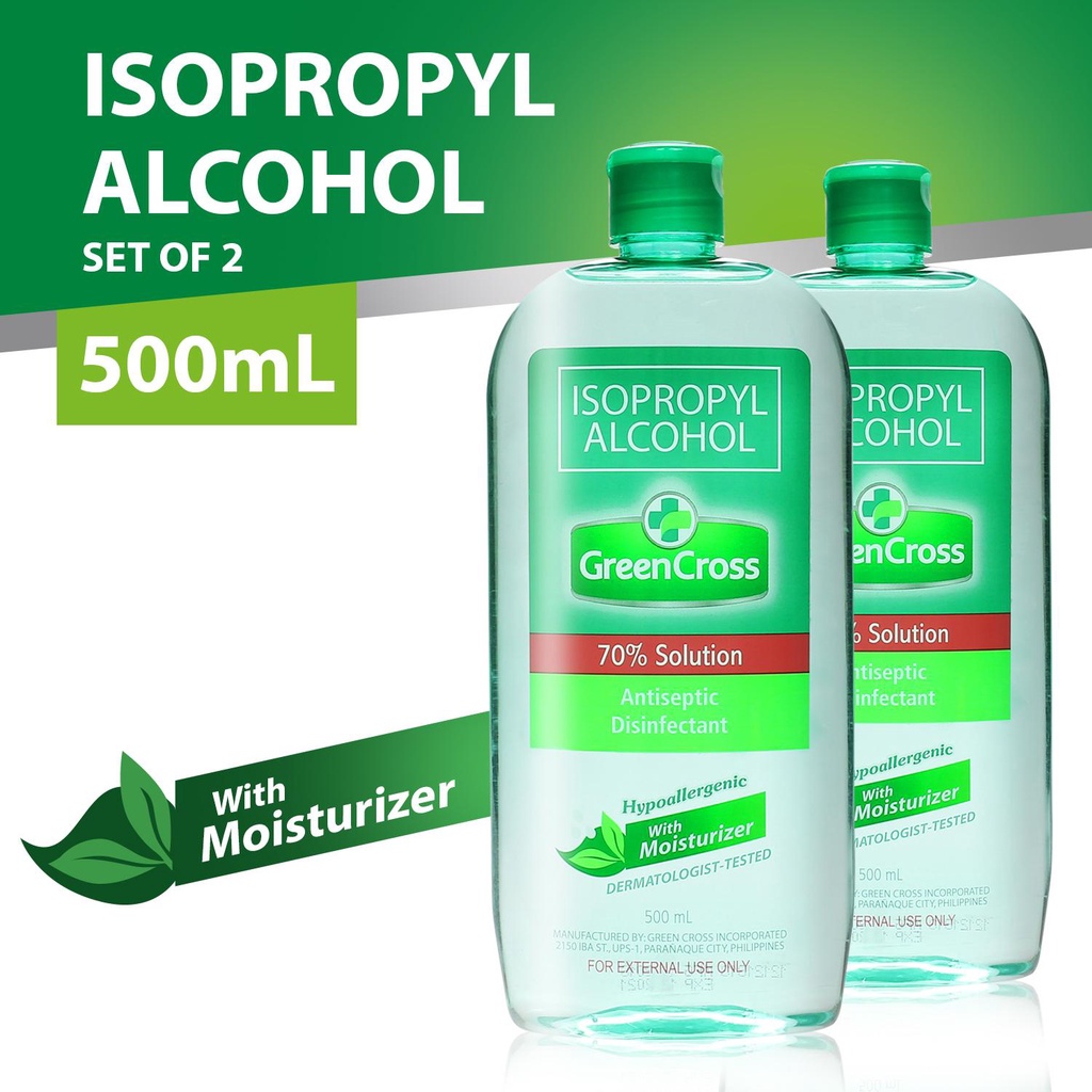 Green Cross Isopropyl Alcohol with Moisturizer 70% Solution (500 mL) Set of 2 | Shopee Philippines
