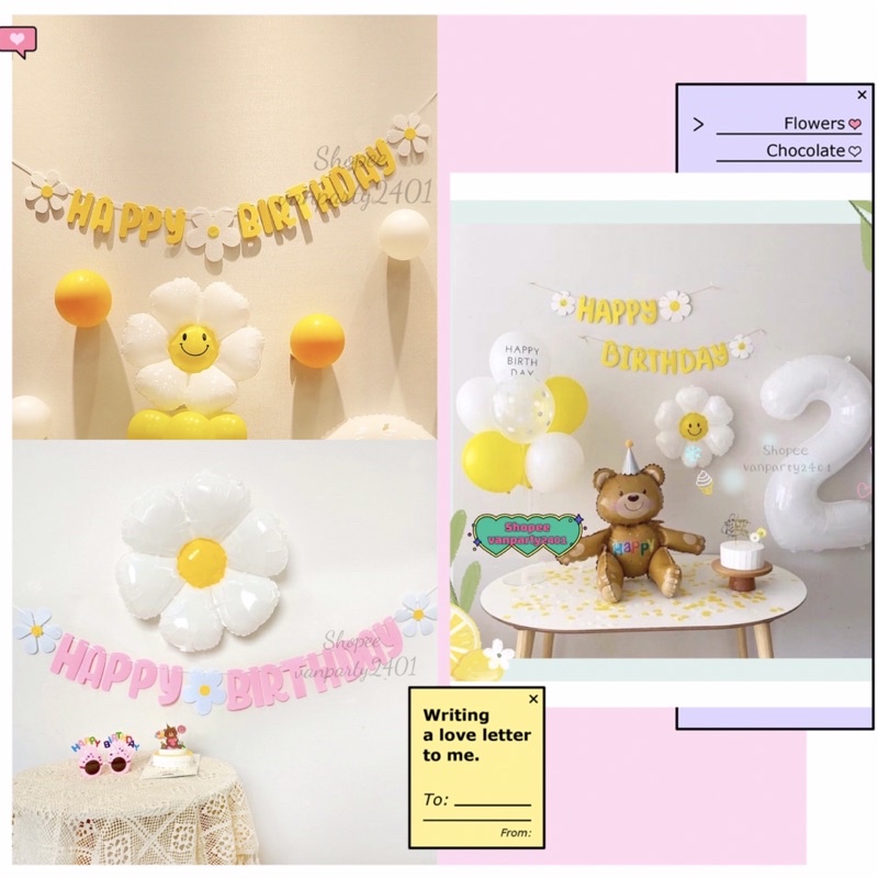 Happy Birthday string with yellow and pink chrysanthemums for Birthday ...