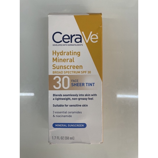 Cerave Hydrating Mineral Sunscreen broad spectrum spf 30 face sheer tint 50 ml | Shopee Philippines