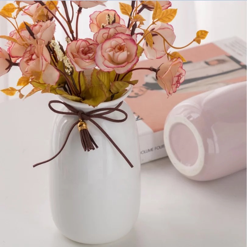 (YS-118S) Ceramic Vase with Ribbon Design, Flower Vase for Living Room ...
