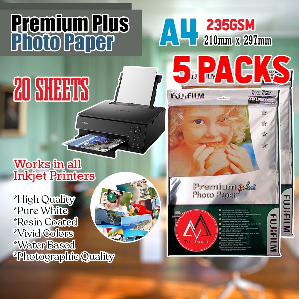 5 pack FUJIFILM Photo paper Premium A4 Size woven linen RC Satin RC ...