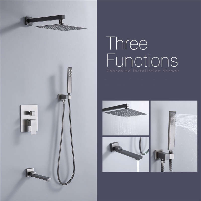Matt grey gray concealed embedded wall shower set bathroom bathtub ...