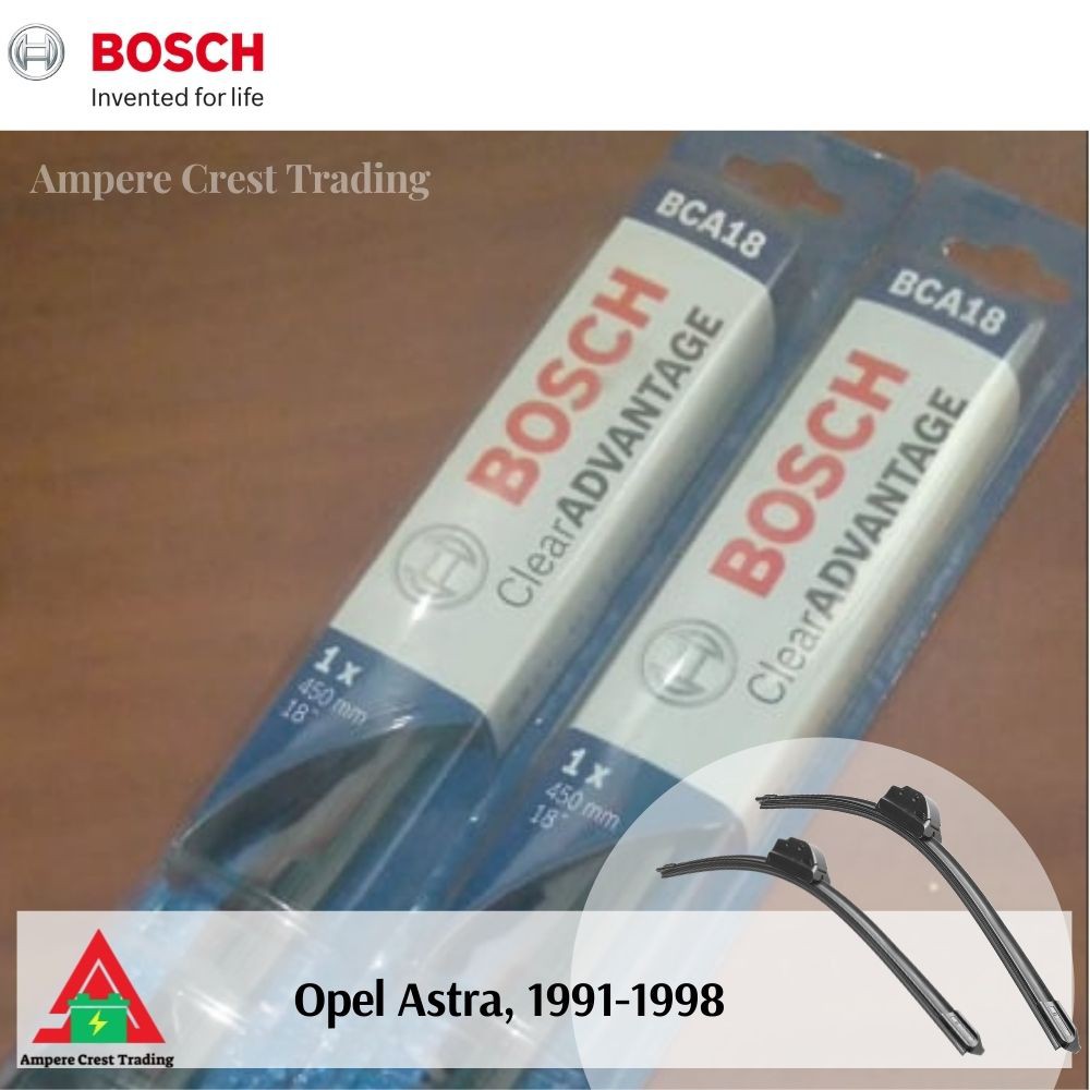 Bosch Clear Advantage Wiper Blade (Set of 2, 18+18) for Opel Astra, 1991-1998 (18/18) Banana ...