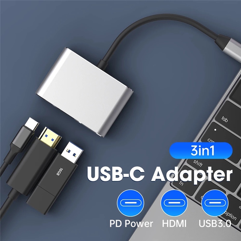Type-C HUB USB TO HDMI 3 In 1 Converter Head 4K 3.0 PD Fast Charging ...
