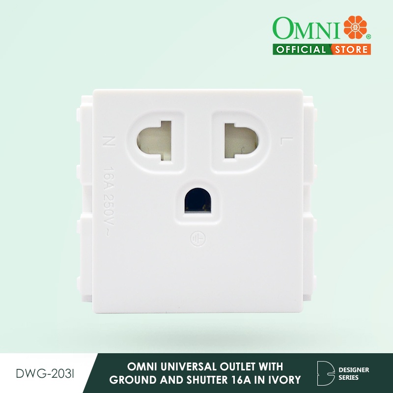 OMNI Universal Outlet with Ground and Shutter 16A in Ivory - DWG-203 ...