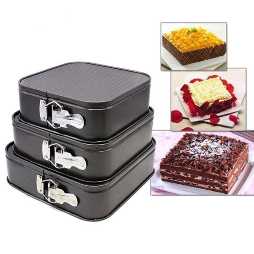 Square Shape Cake Mould Set of 3 (Black) | Shopee Philippines