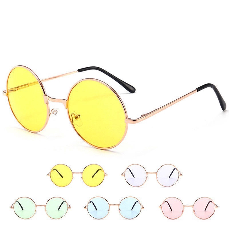 Retro Round Yellow Shades Glasses Lens Sunglasses Eyewear | Shopee ...