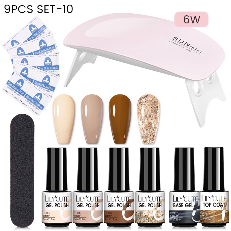 LILY'CUTE 9Pcs Pink Jelly Gel Nail Polish Gel Set with 6W UV Lamp Dryer ...